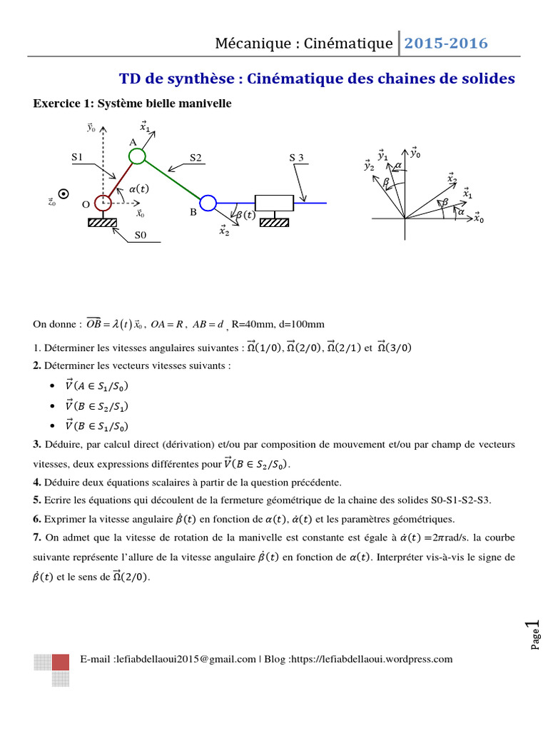 TD Synthc3a8se | PDF | Mouvement de rotation | Cinématique