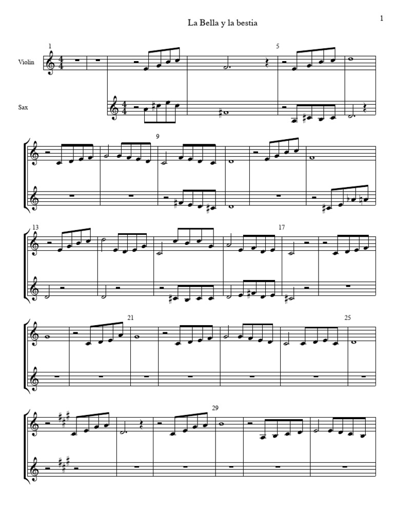 Violin Sheet Music for "La Bella y la Bestia" | PDF