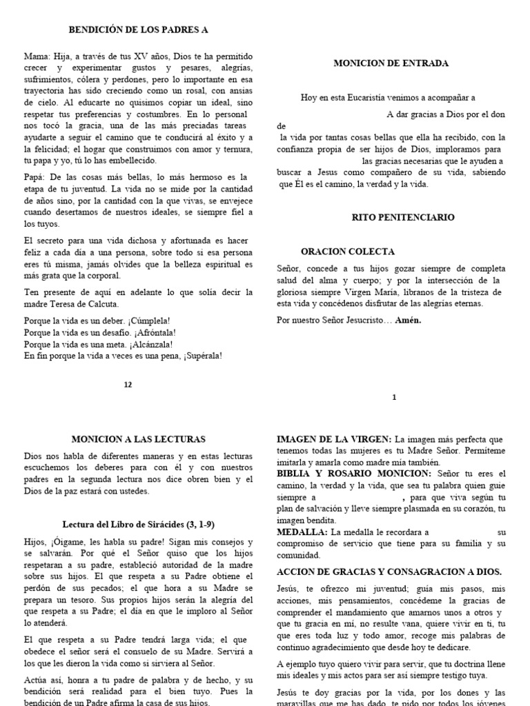 Misa Quinceañera | PDF | eucaristía | Misa (liturgia)