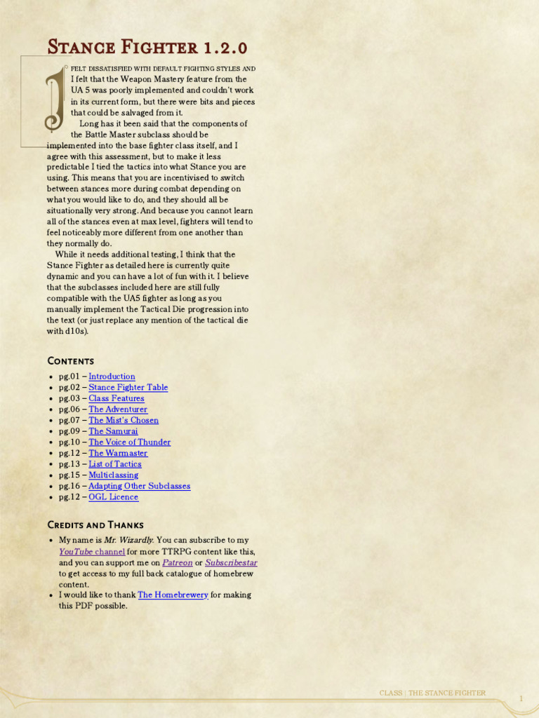 Stance Fighter Class Guide for TTRPG | PDF | Samurai