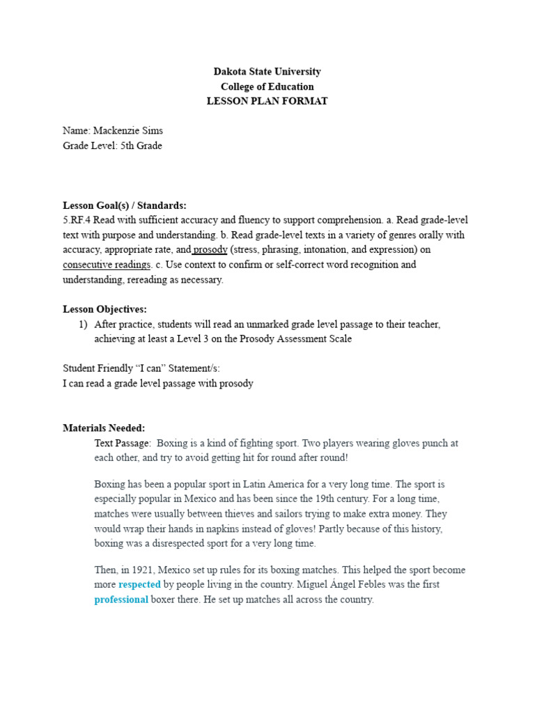 Mackenzie Sims of Eled 456 Fluency Multi-Day Lesson With Assessment Dsu ...