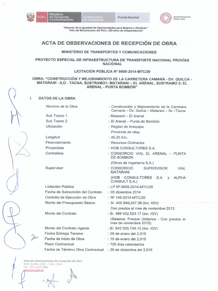 Modelo de Acta de Observaciones de Obra | PDF