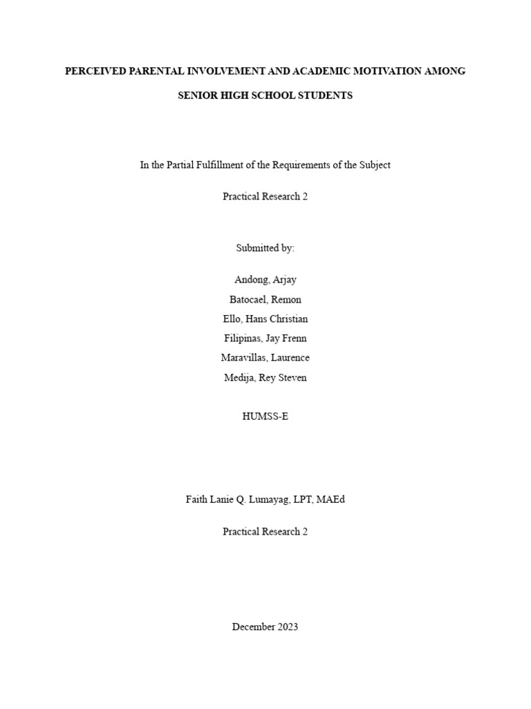 The Relationship Between Perceived Parental Involvement Among SHS ...