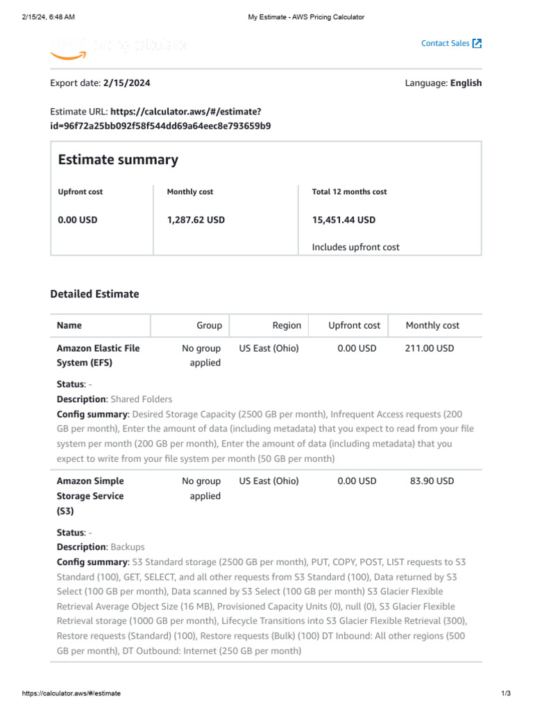 My Estimate - AWS Pricing Calculator | PDF | Computing | Computer ...