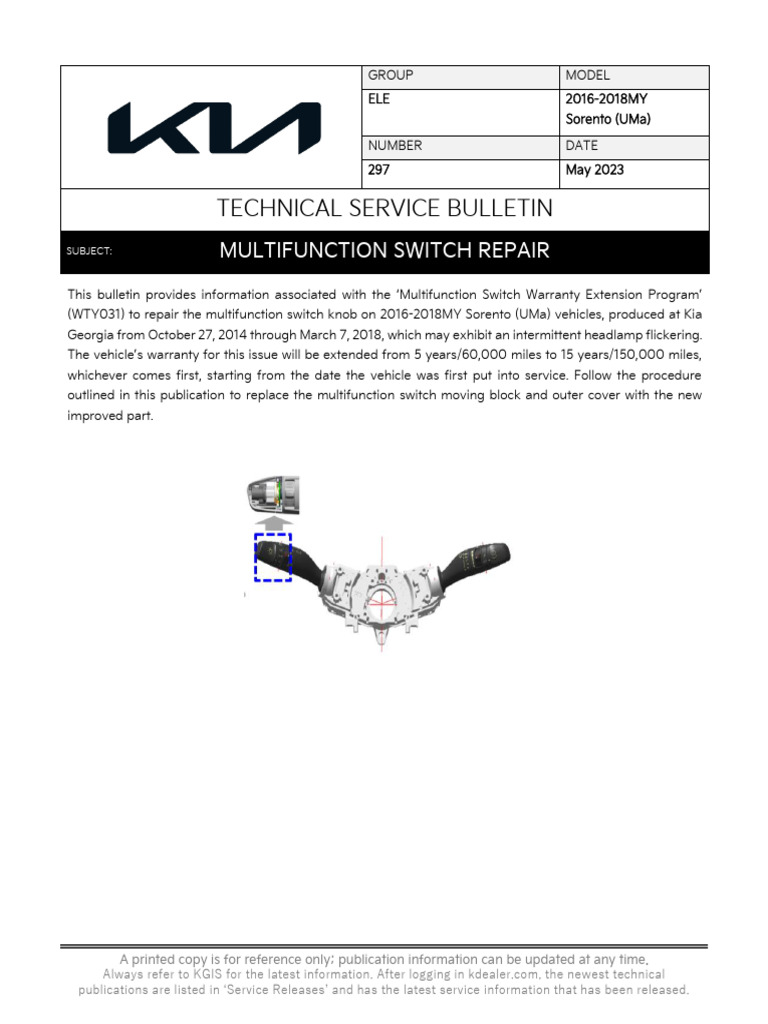Kia Sorento TSB About Malfuction Switch | PDF | Electrical Connector ...