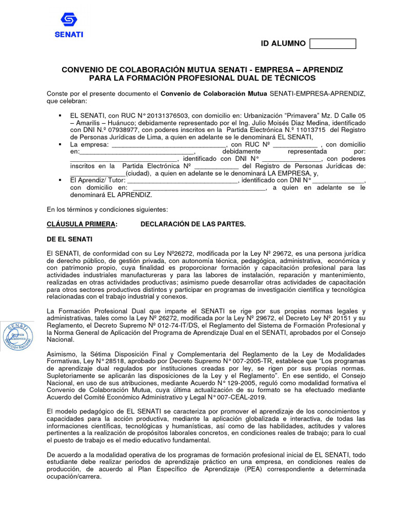 1b.convenio de Colaboracion Mutua Senati - Empresa 2024 Hco | PDF | Arbitraje | Business