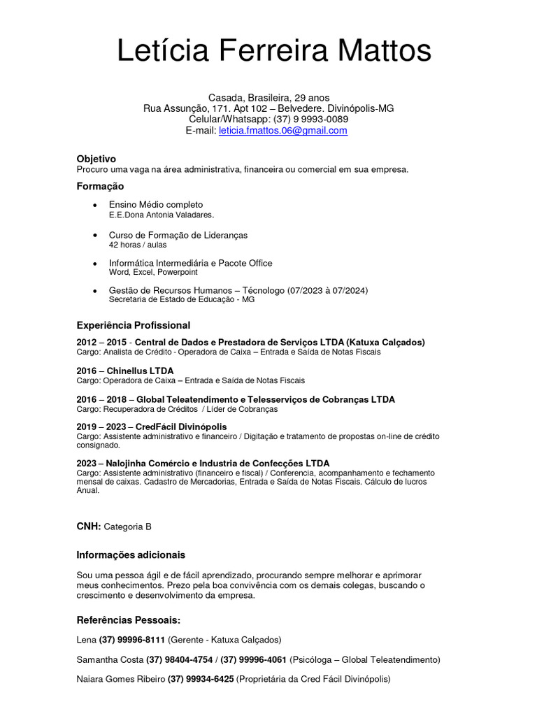 Currículo Leticia Mattos.. | PDF