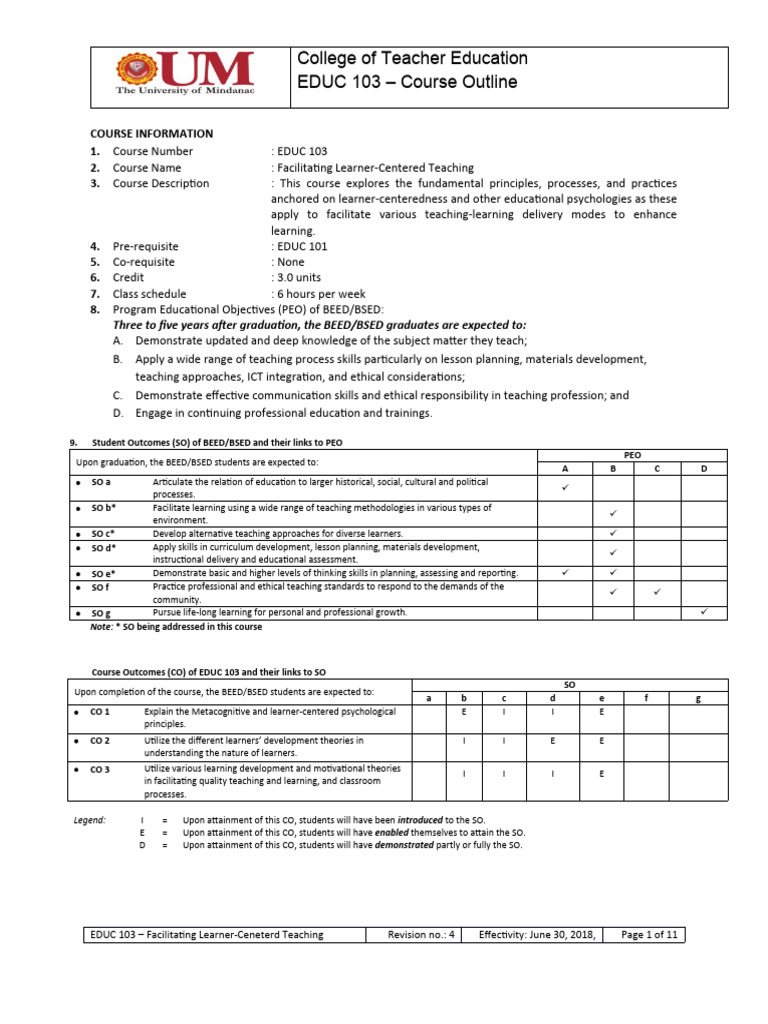 Educ 103 - Facilitating Learner Centered Teaching - Final | PDF | Learning | Educational Assessment