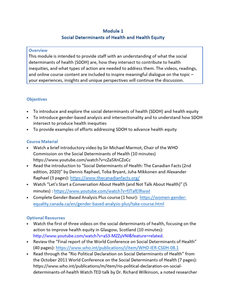 Module 1 - SDOH, Gender and Health Equity | PDF | Health Equity ...