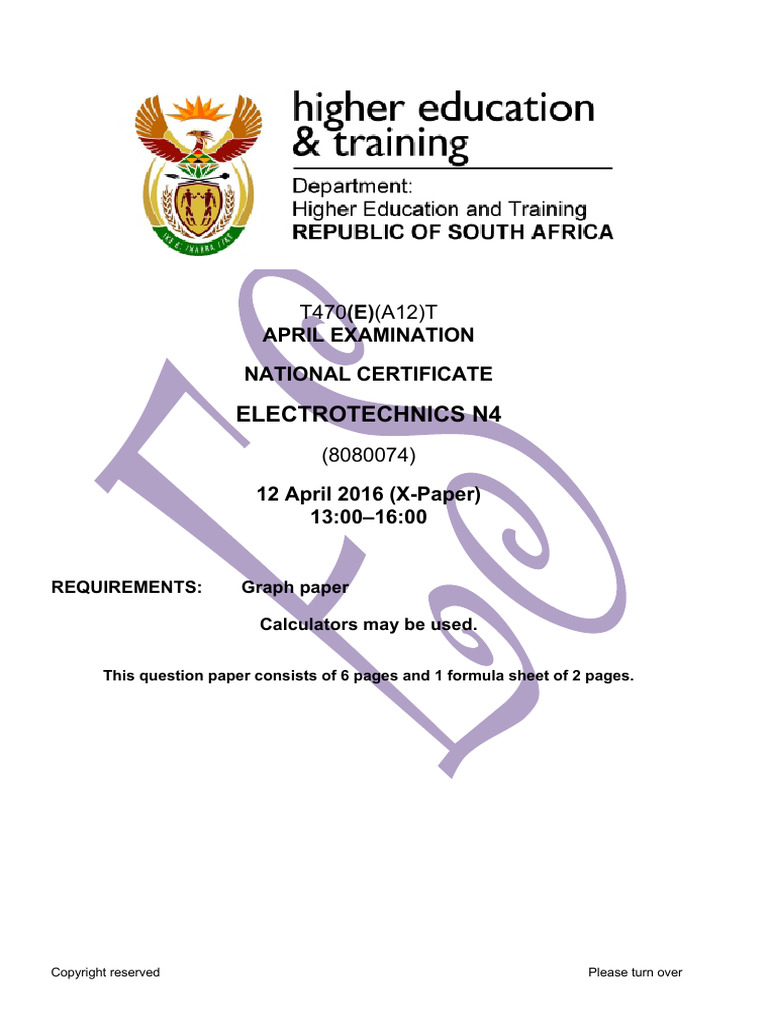 N4 Electrotechnics April 2016 | PDF | Electrical Resistance And ...