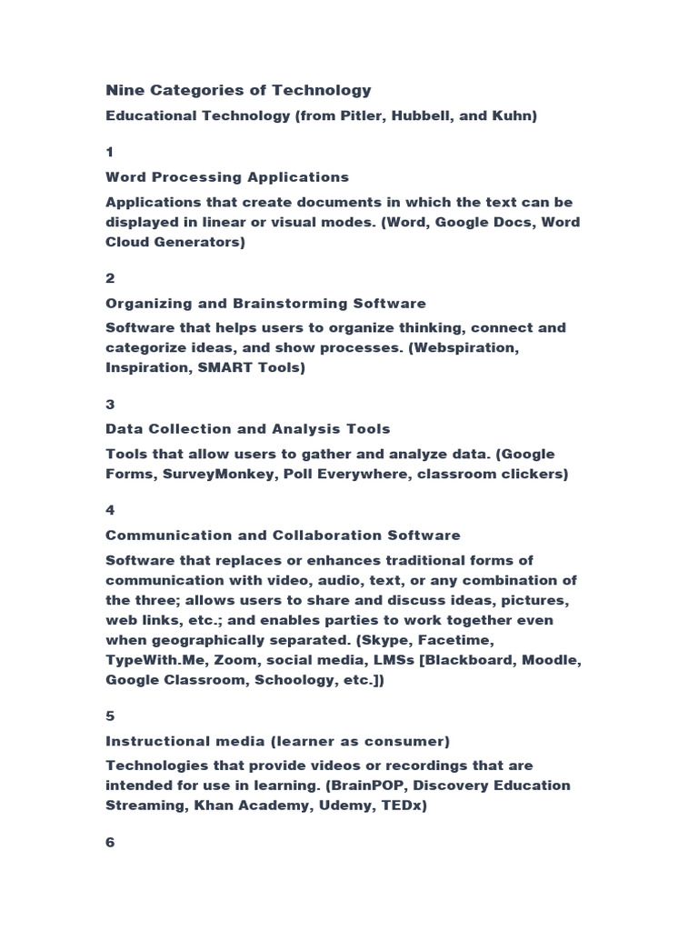 9 Categories of Technology in Education | PDF