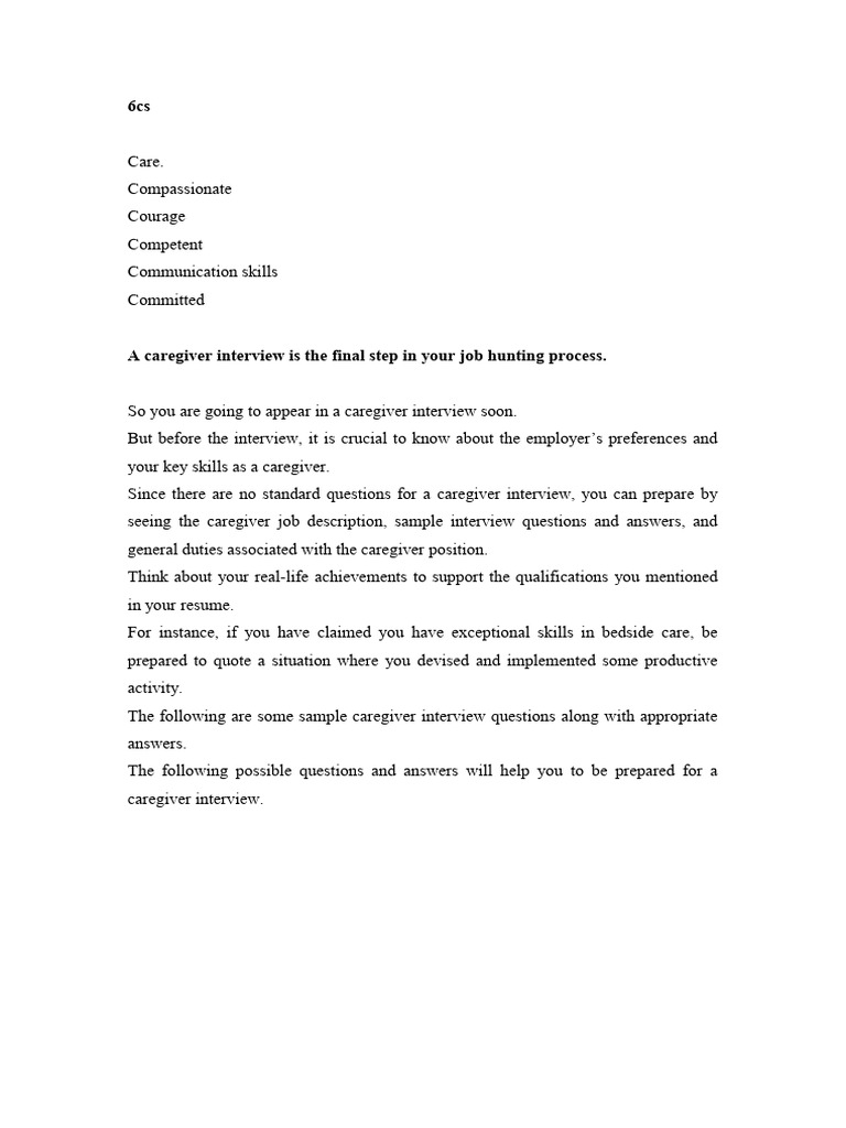 Caregiver Interview Questions & Answers | PDF | Caregiver | Confidentiality