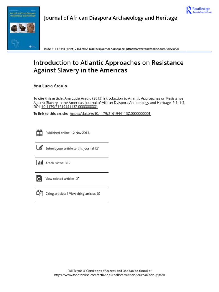 Introduction To Atlantic Approaches On Resistance Against Slavery in The Americas | PDF ...