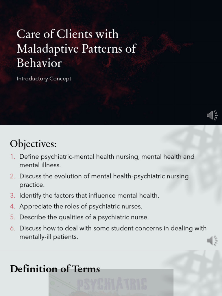 Intro Care Of Clients With Maladaptive Patterns Of Behavior Pdf Mental Disorder Psychiatry