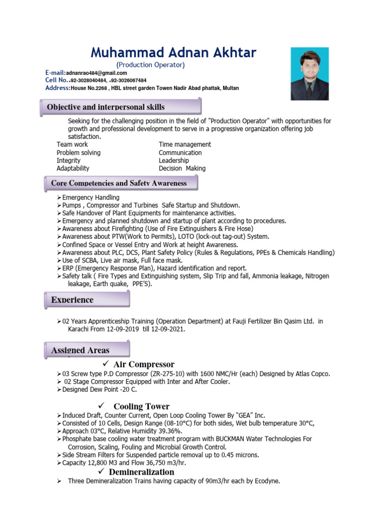 M Adnan Akhtar CV | PDF | Water | Water Treatment