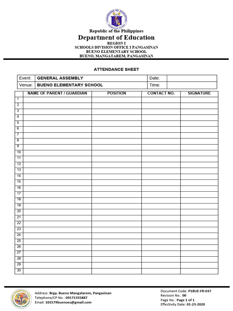 PTA Attendance Sheet - Copy | PDF