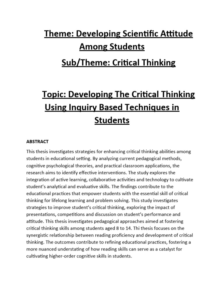 Thesis Final Year | PDF | Critical Thinking | Teachers