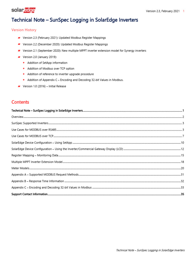 Sunspec Implementation Technical Note | PDF | Ip Address | Ac Power Sunspec Implementation Technical Note | PDF | Ip Address | Ac Power