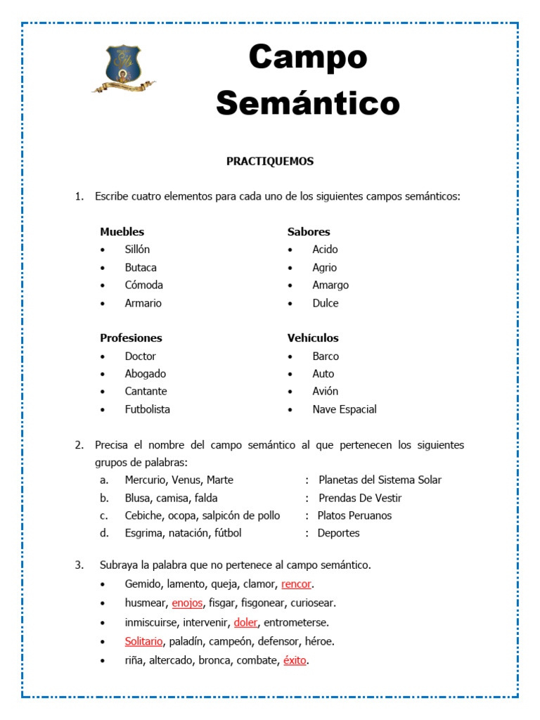 Ejercicios de Campos Semánticos para Primaria | PDF