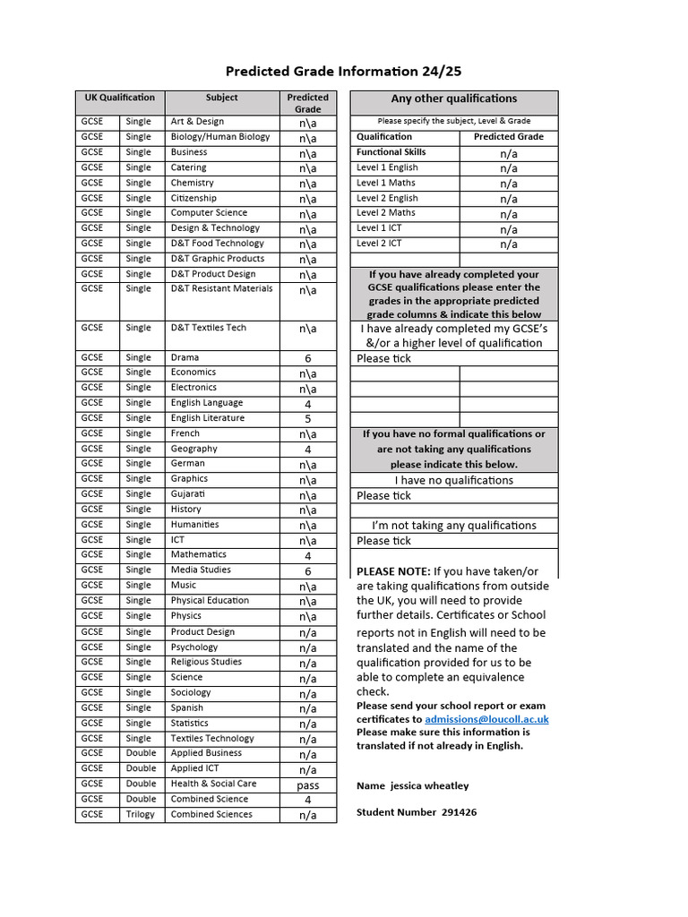 2425 Predicted Grade Request Form | PDF | Science