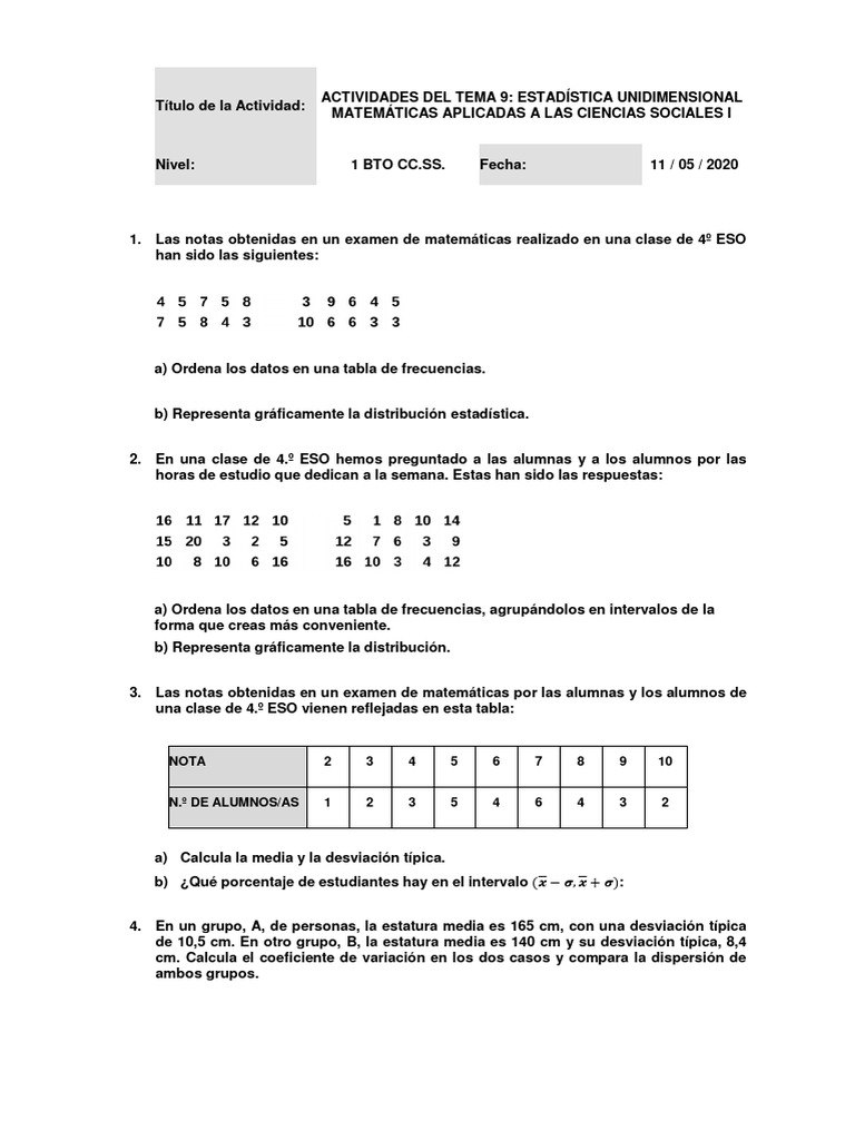 Act Tema 9 | PDF | Desviación Estándar