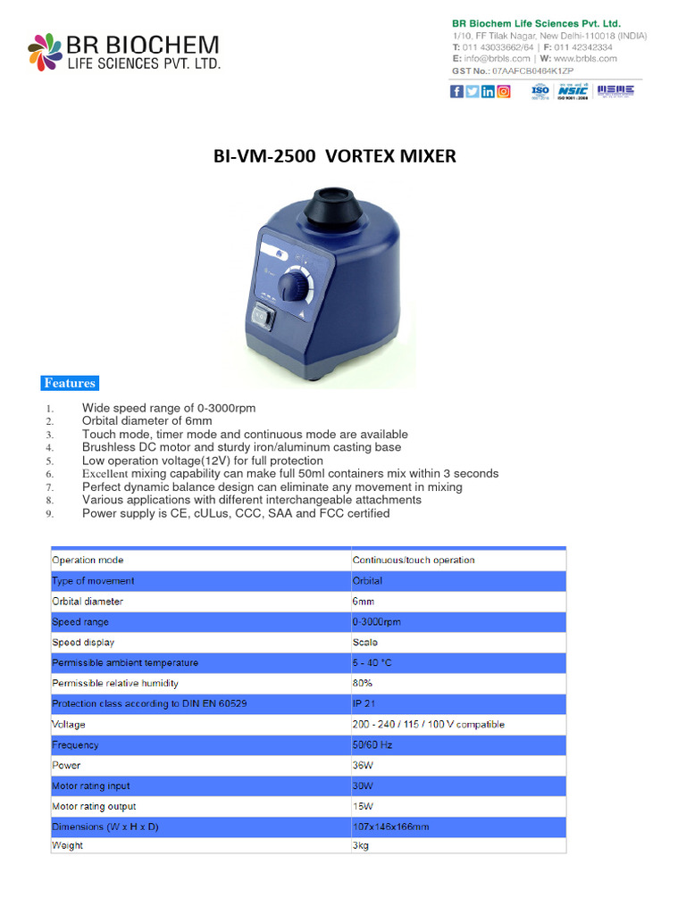 Bi-Vm-2500 Vortex Mixer | PDF