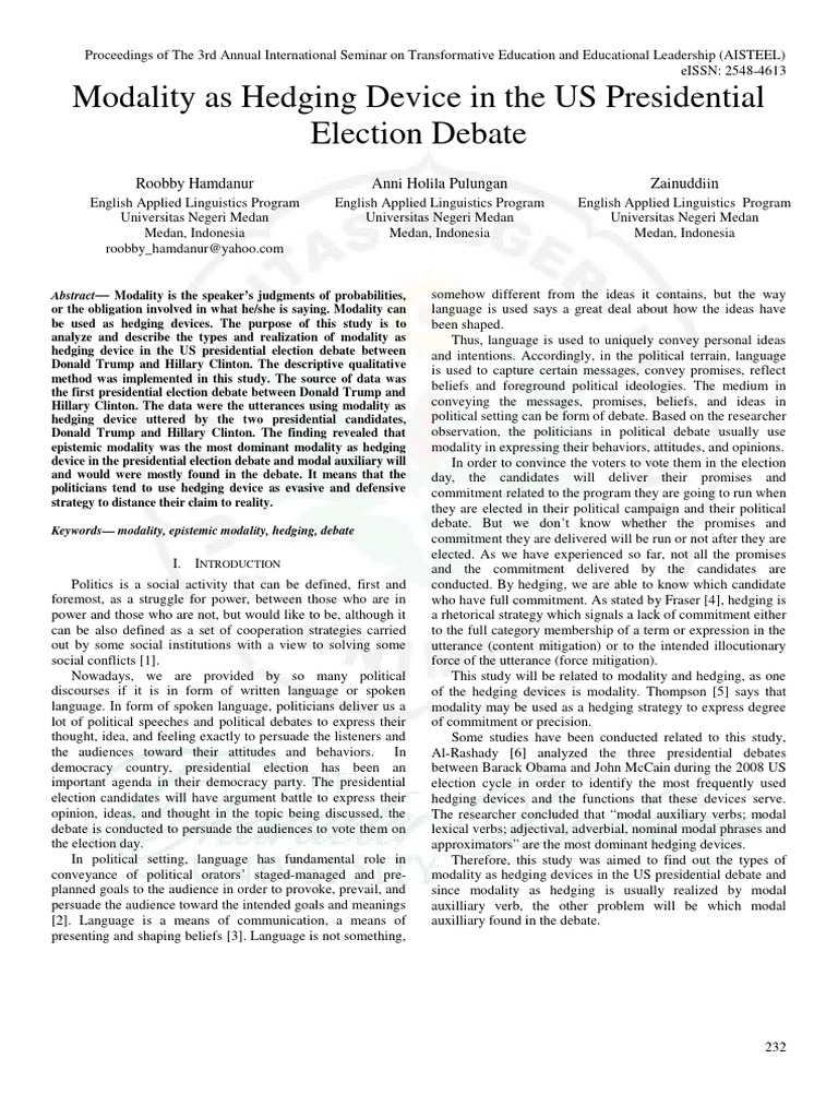 Modality As Hedging Device in The US Presidential | PDF | Modal Logic ...