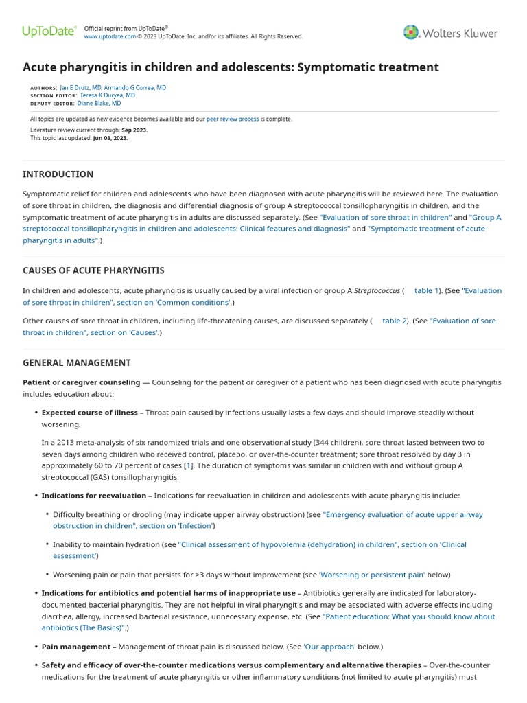 Acute Pharyngitis in Children and Adolescents - Symptomatic Treatment ...