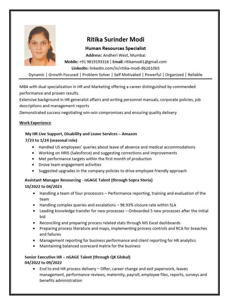 Ritika Modi Resume | PDF | Employment | Business