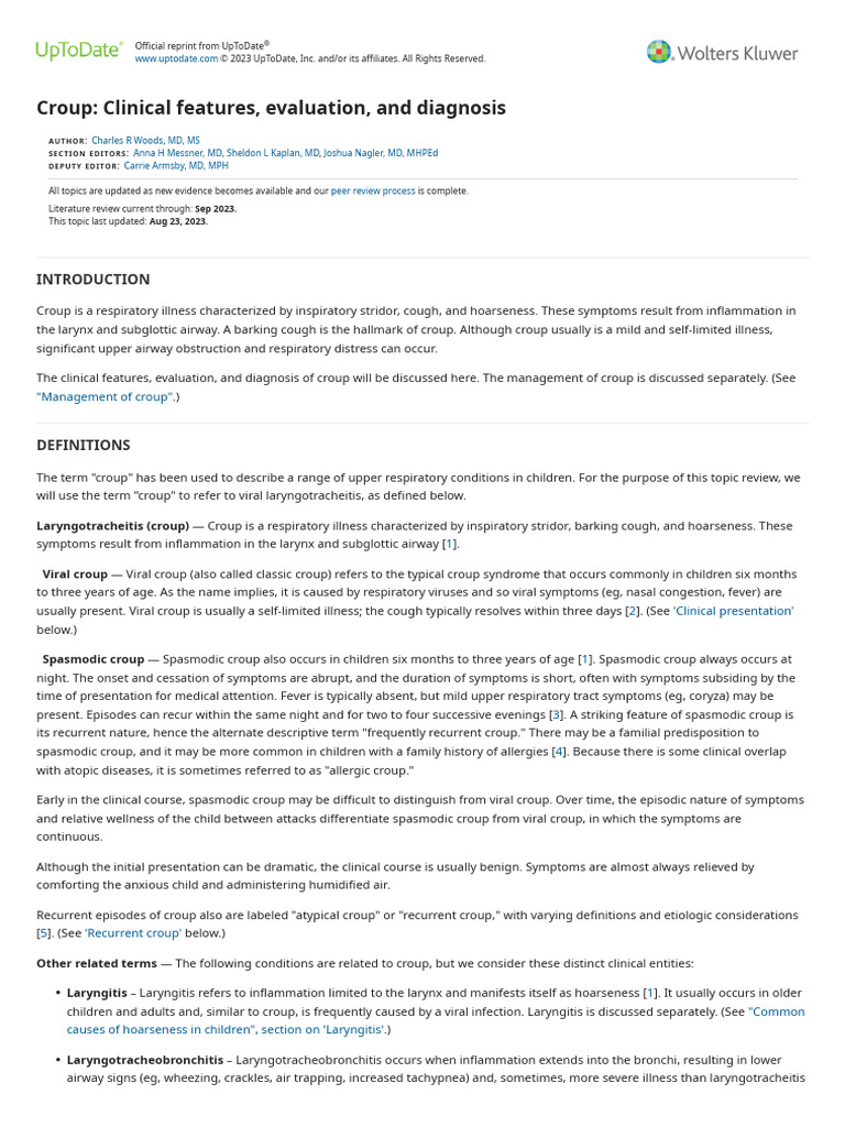 Croup - Clinical Features, Evaluation, and Diagnosis - UpToDate | PDF ...