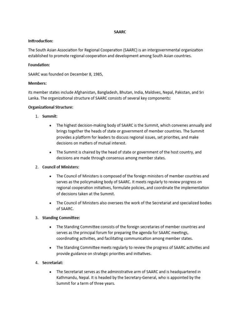 Saarc And Sco Pdf World Trade Organization International Monetary