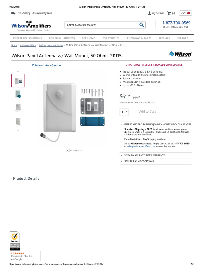 Wilson Inside Panel Antenna, Wall Mount (50 Ohm) - 311135 | PDF ...
