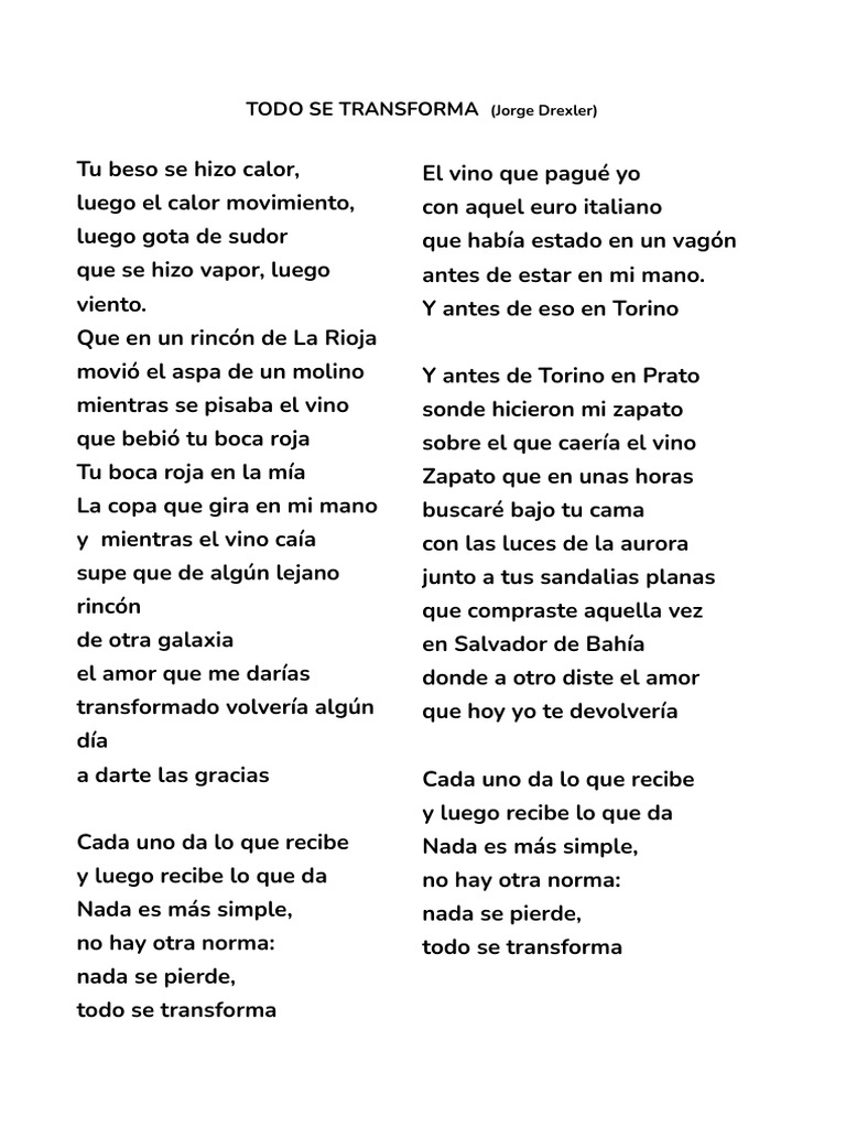 TODO SE TRANSFORMA (Jorge Drexler) | PDF | Hogar y jardín