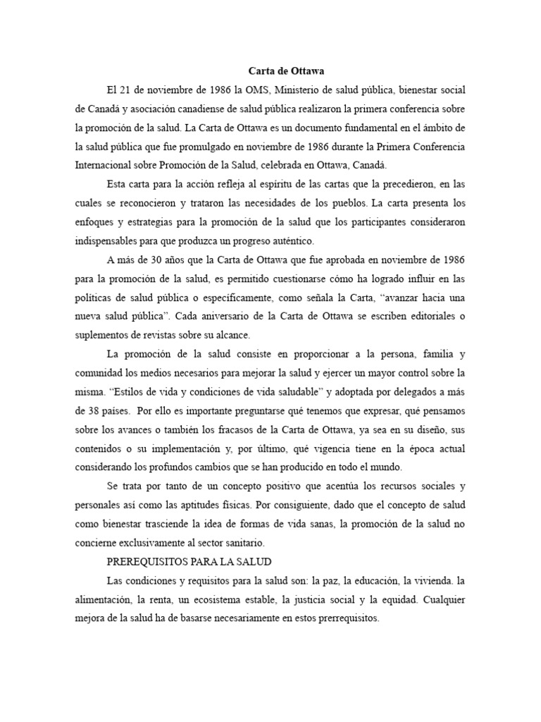 Carta de Ottawa | PDF | Promoción de la salud | Salud pública