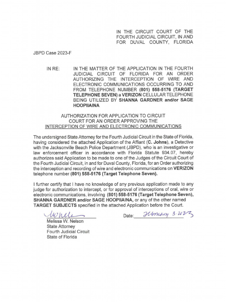 Authorization For Application Interception of Wire Electronic ...