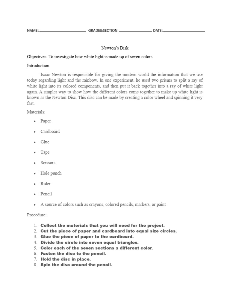 Newton's Disk Experiment | PDF