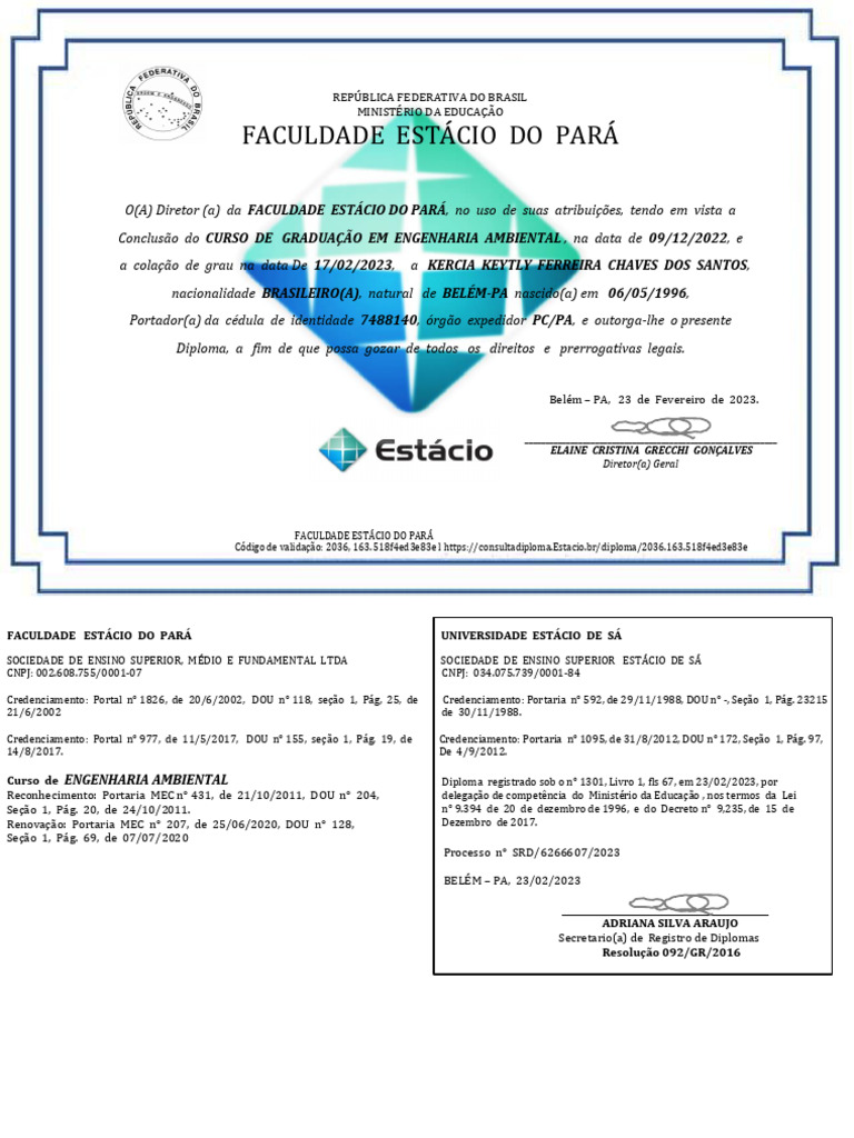 Diploma Estacio. Kercia..... - 110010 | PDF Diploma Estacio. Kercia..... - 110010 | PDF