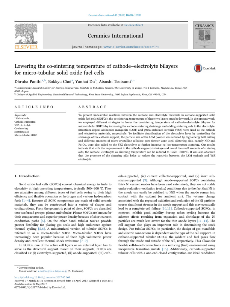 Lowering The Co Sintering Temperature of Cathode Electrolyte Bilayers For Micro Tubular Solid ...
