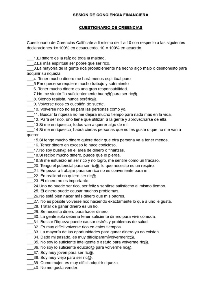 Creencias Financieras Personales | PDF