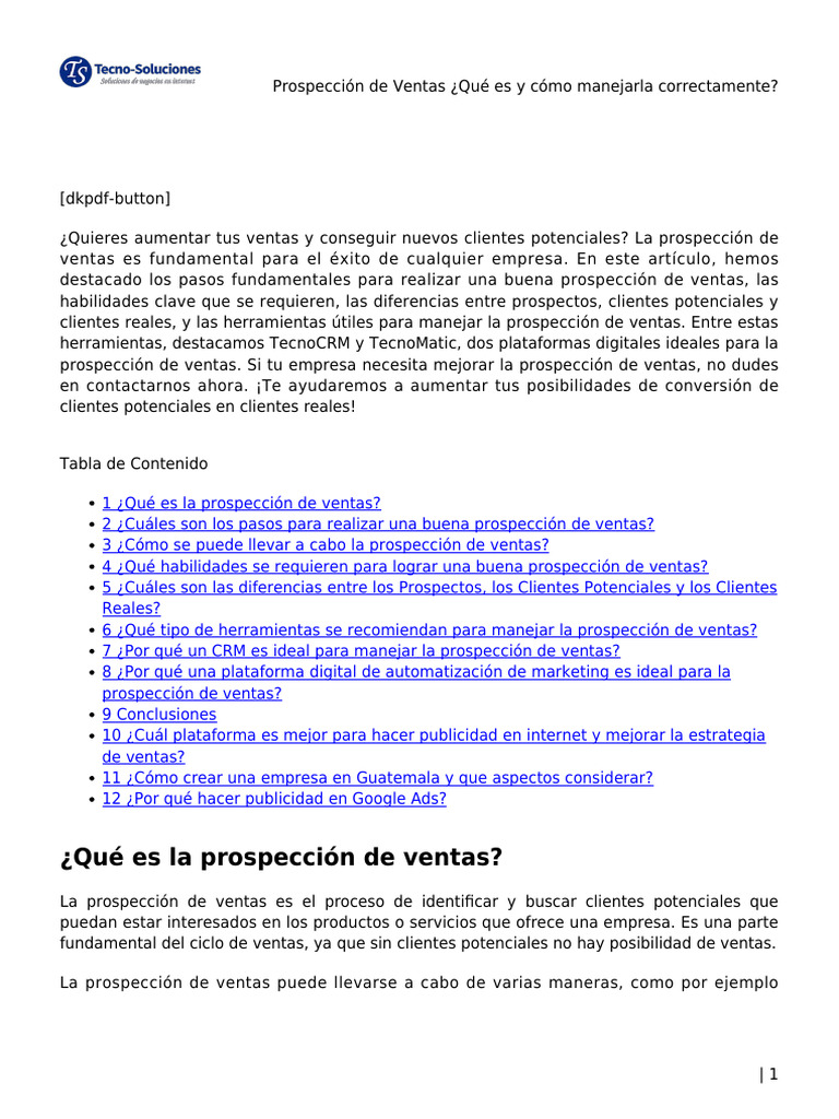 Prospección de Ventas ¿Qué Es y Cómo Manejarla Correctamente | PDF ...