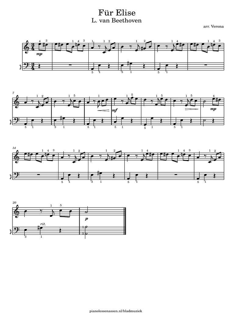 FR Elise For Beginner Piano Easy With Fingering | PDF | Ludwig Van ...