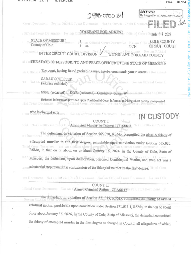 2024 01 18 - Warrant Served - Sarah e Scheffer - Mo PDF | PDF | Social ...
