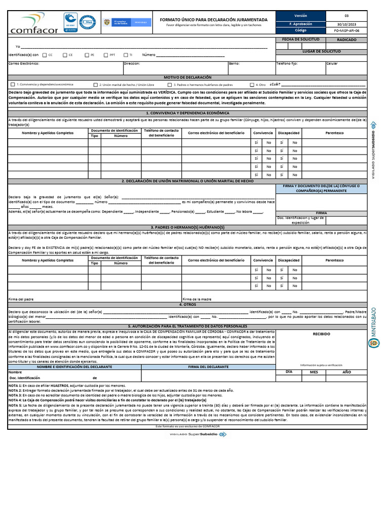 FO-MISF-AFI-06 Formato Único para Declaración Juramentada - V3 | PDF FO-MISF-AFI-06 Formato Único para Declaración Juramentada - V3 | PDF