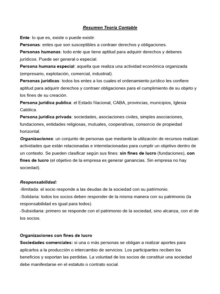 Resumen Teoría Contable | PDF | Contabilidad | Hoja de balance