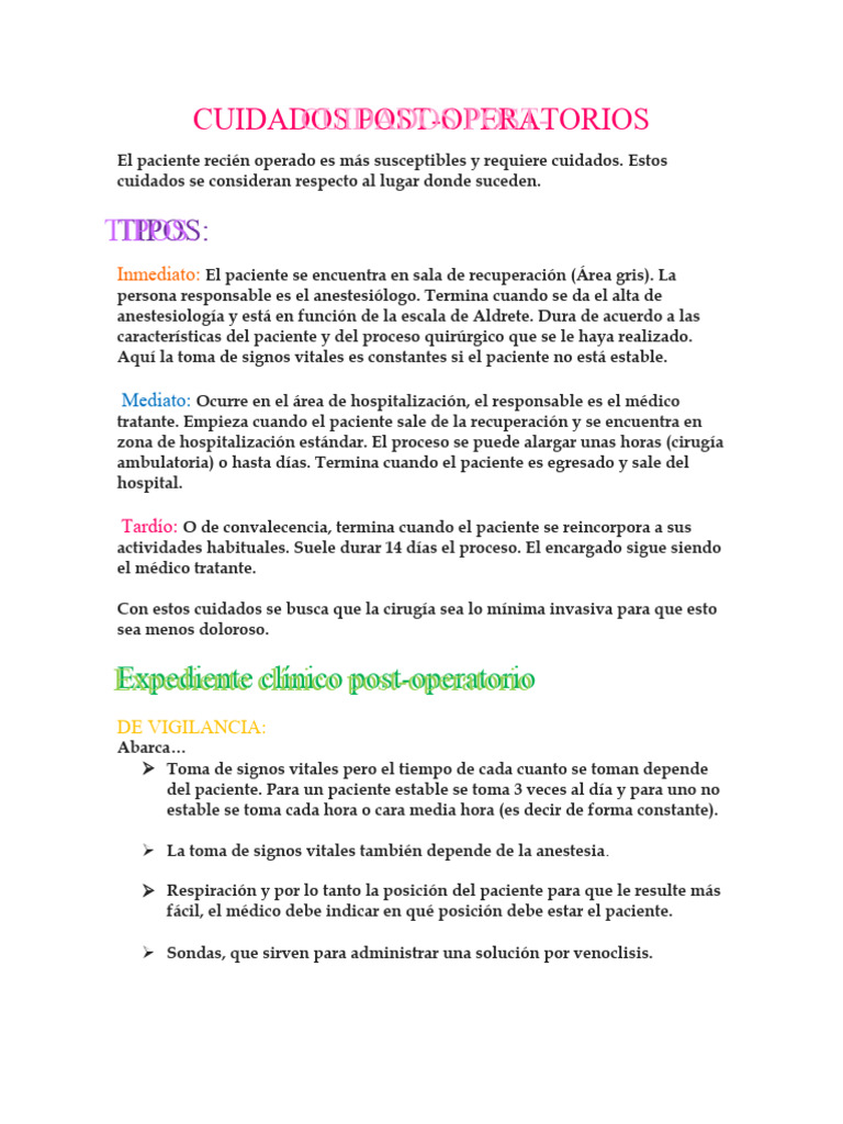 CUIDADOS POST Operatorios | PDF | Trombo | Histopatología