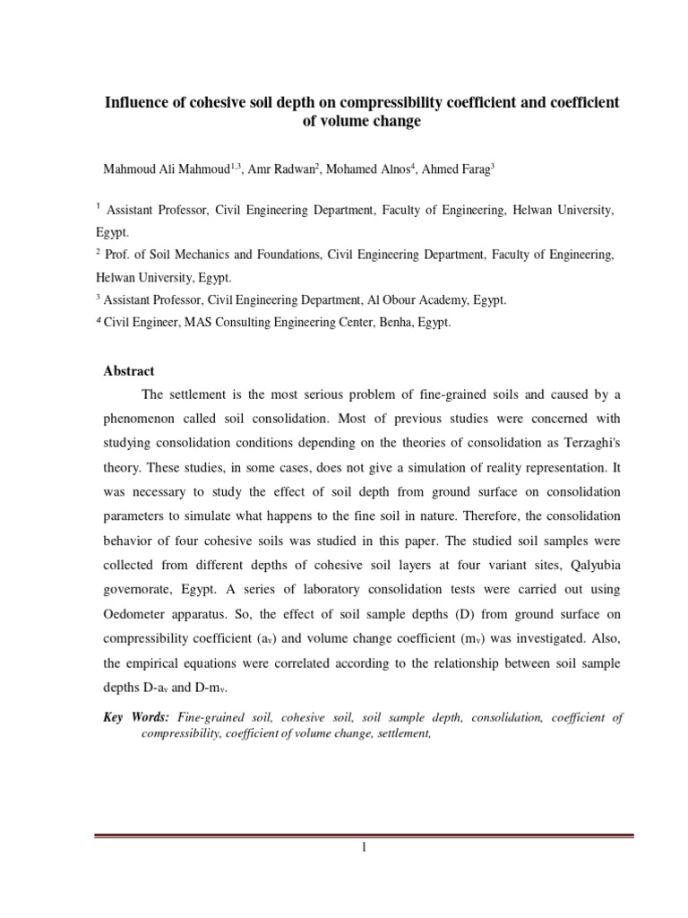 Influence of Cohesive Soil Depth On Compressibility Coefficient and ...