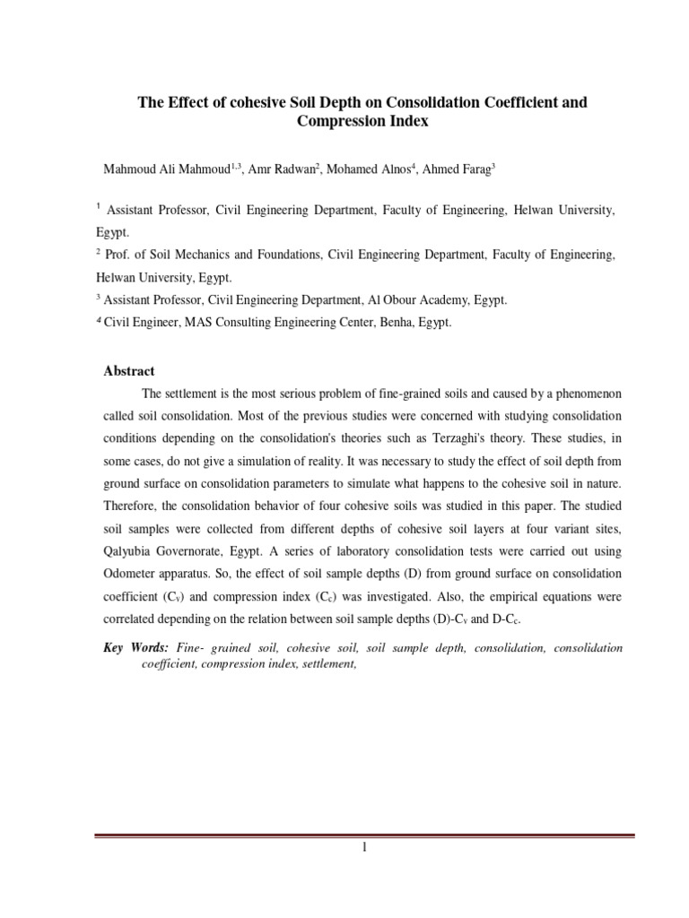 The Effect of Cohesive Soil Depth On Consolidation Coefficient and ... The Effect of Cohesive Soil Depth On Consolidation Coefficient and ...