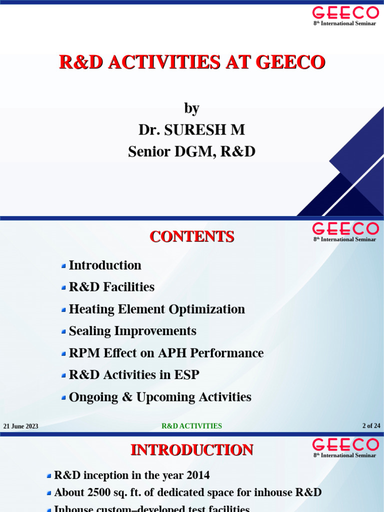 0900 1000 R AND D ACTIVITIES at GEECO by SURESH M | PDF | Energy Technology | Mechanical Engineering