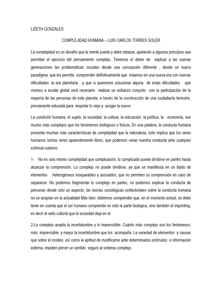 Complejidad Humana Resumen - Liz | PDF | Complejidad | Sociedad