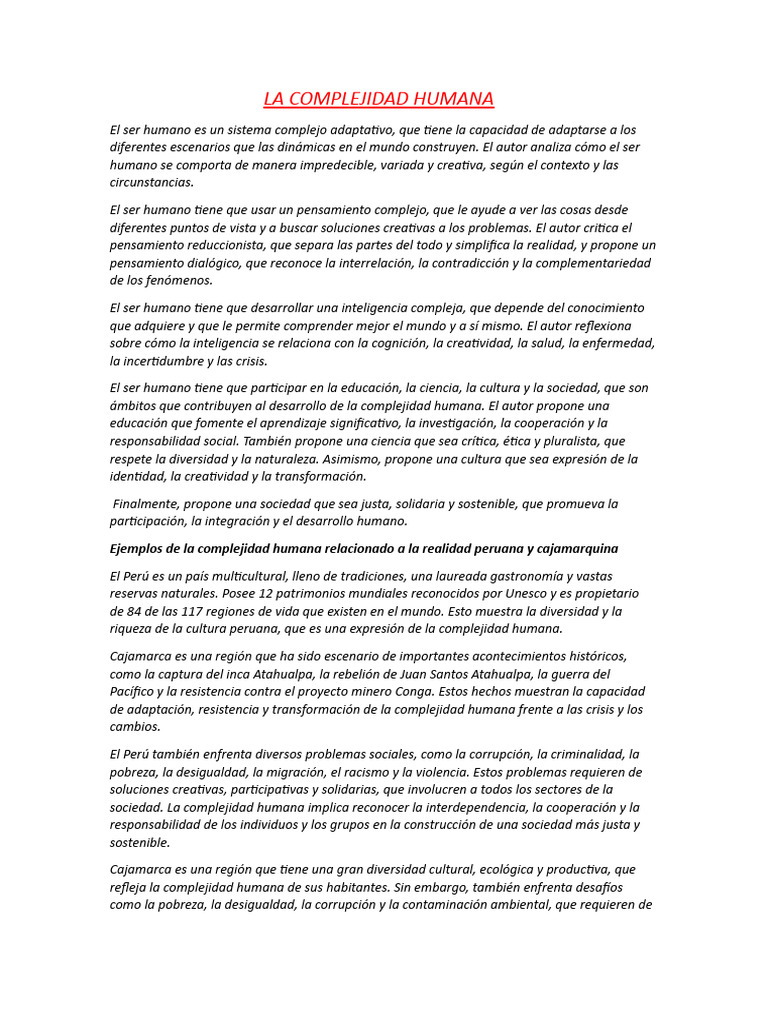 La Complejidad Humana | PDF | Complejidad | Perú